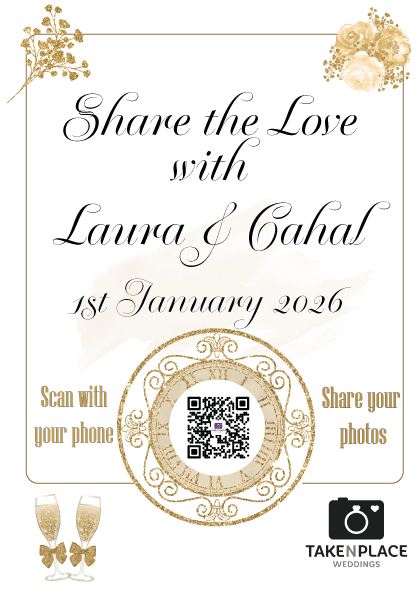Champagne & Gold Wedding QR Code - takeNplace Weddings | Wedding QR Codes