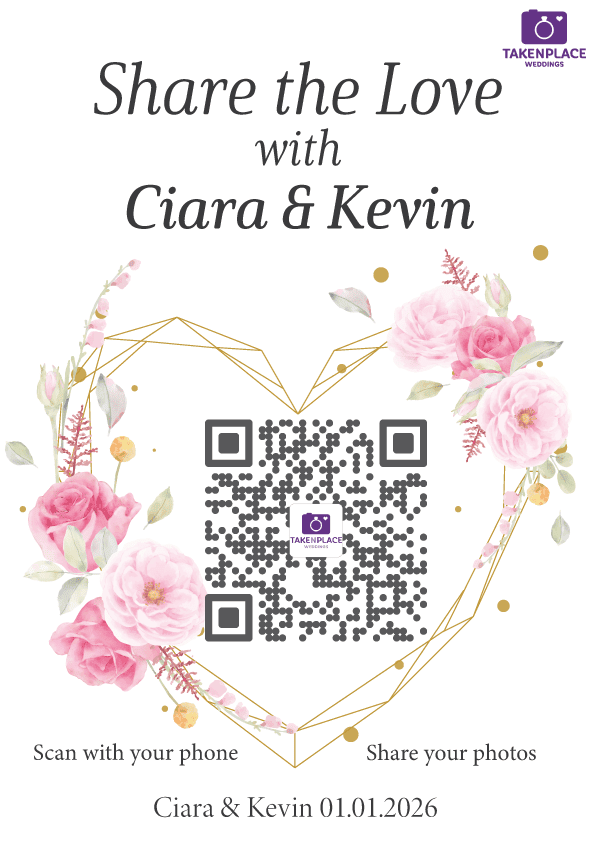 Heart Floral Wedding QR Code - takeNplace Weddings | Wedding QR Codes