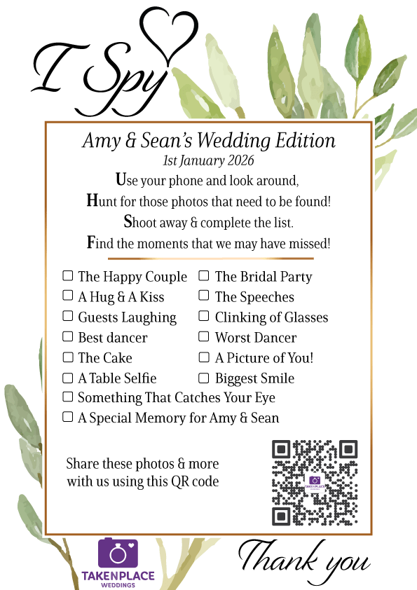 iSpy Wedding QR Code - takeNplace Weddings | Wedding QR Codes