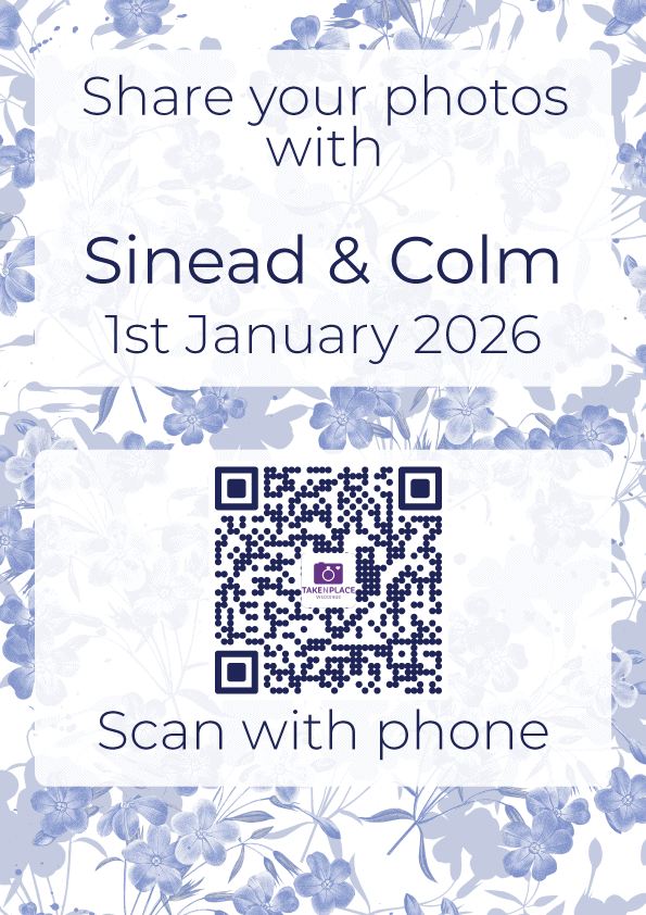 Blue Posy Wedding QR Code - takeNplace Weddings | Wedding QR Codes